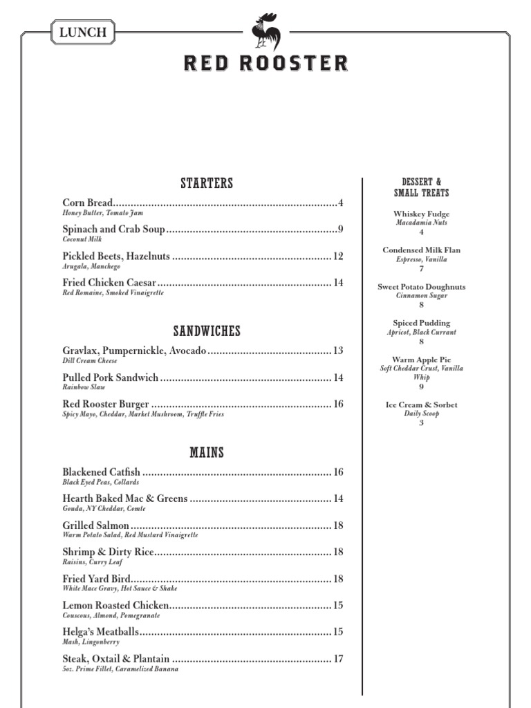 Redrooster Lunch | PDF | Desserts | Cuisine