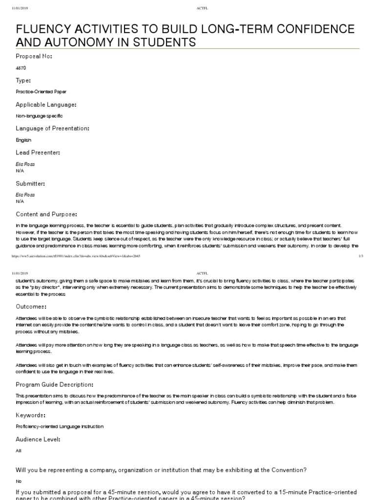 Promoting Student Autonomy Through Fluency Activities: Moving Beyond ...