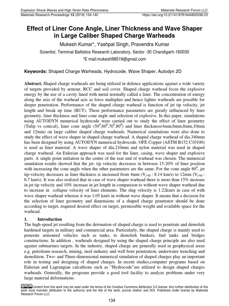 Effect of Liner Geometry, Liner Thickness, Wave Shaper, and Cone Angle ...