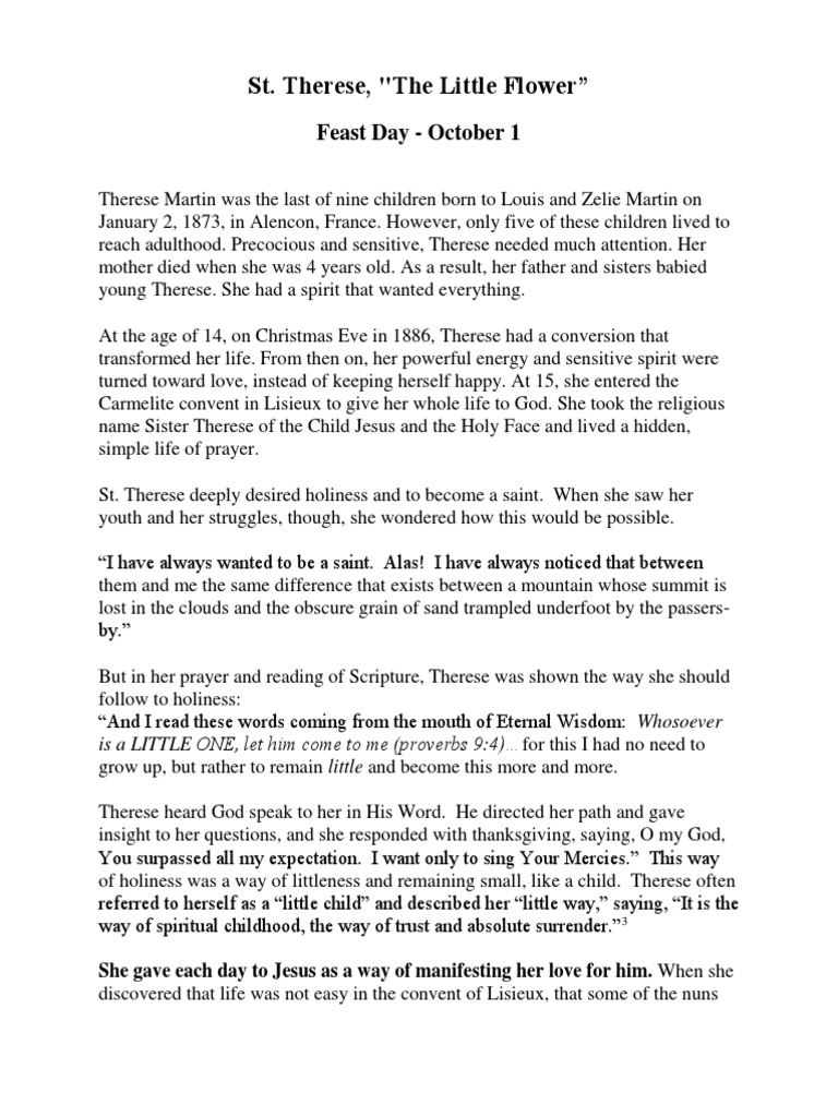 St. Therese of Lisieux's Little Way PDF | PDF | Catholic Church ...