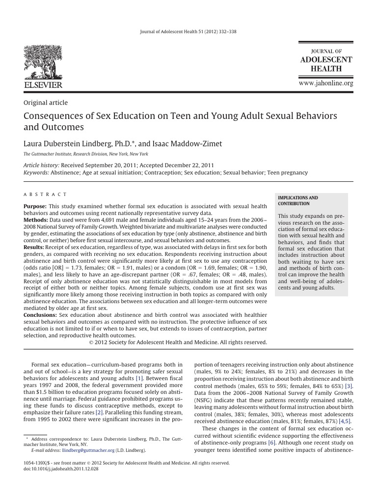 Consequences of Sex Education On Teen and Young Adult Sexual Behaviors ...