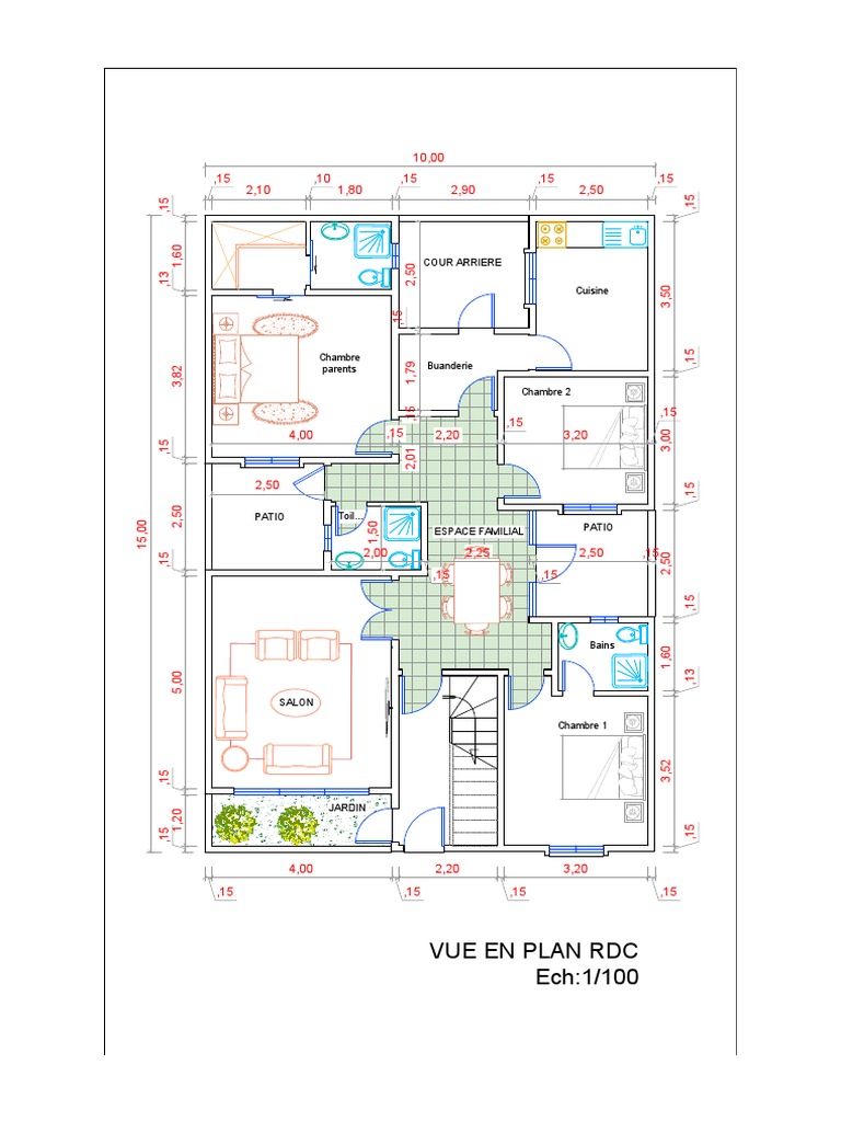 Vue en Plan RDC Ech:1/100: Cour Arriere | PDF