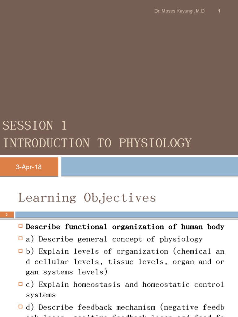 Session 1. Introduction To Physiology | PDF | Homeostasis | Physiology