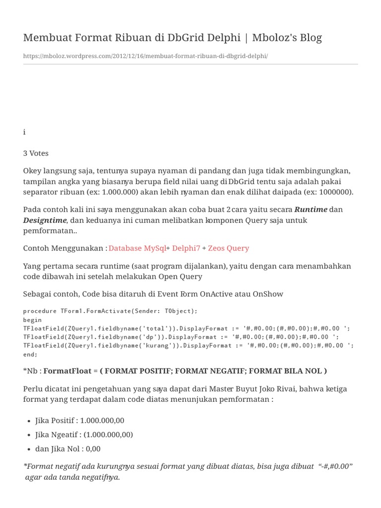 Membuat Format Ribuan Di DbGrid Delphi Mboloz's + PDF | PDF