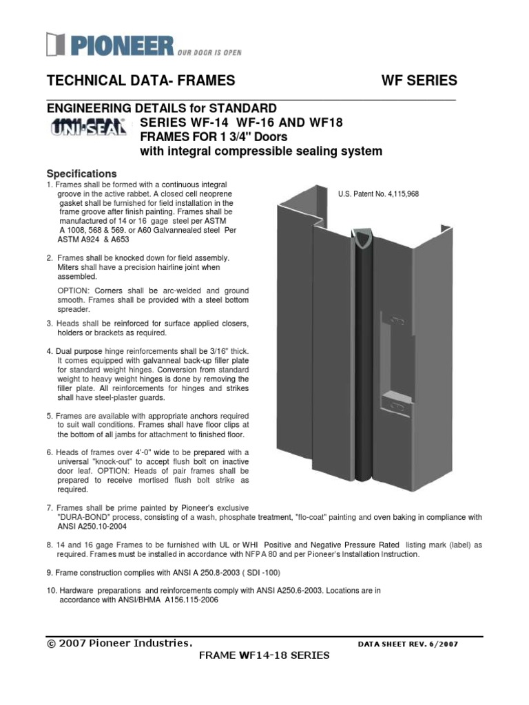 Technical Data-Frames WF Series | PDF | Door | Building Materials