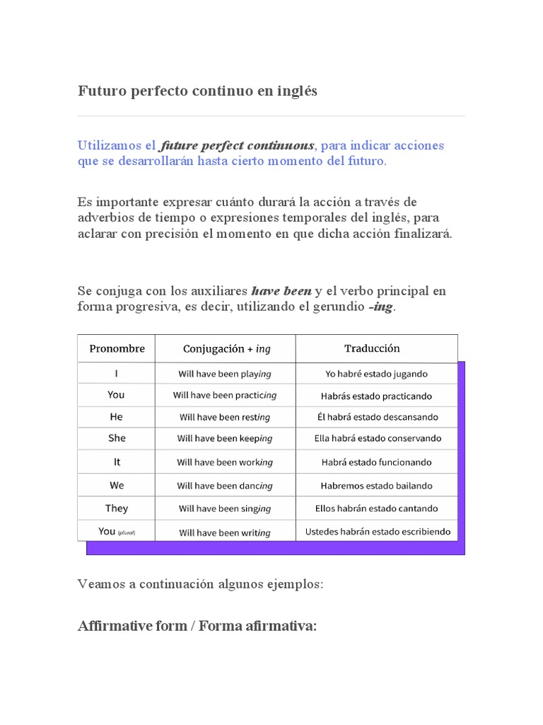 Futuro Perfecto Continuo en Inglés | PDF