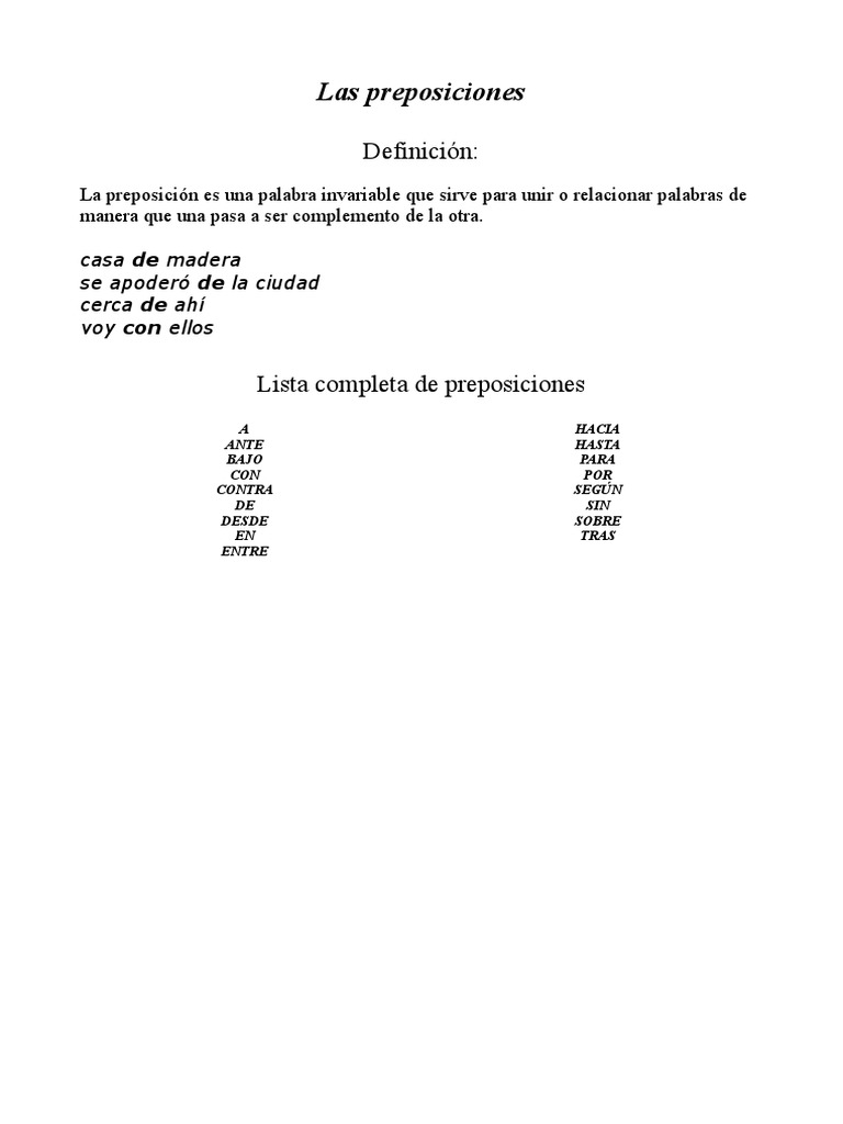 Las Preposiciones PDF | PDF