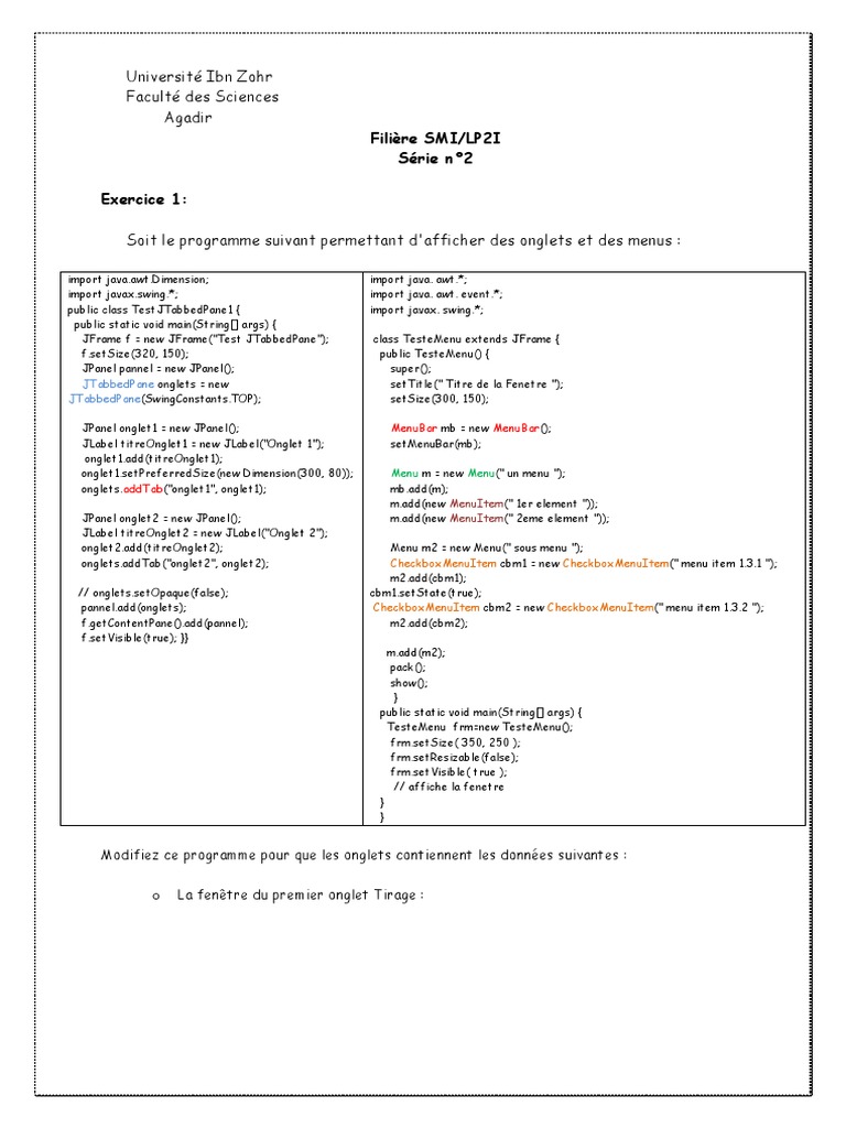 Interface Java pour étudiants SMI | PDF | Interface graphique | Programmation informatique
