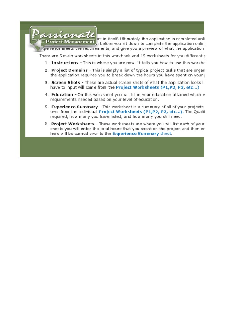 PMP Eligibility Template-Sample | PDF | Worksheet | Project Management