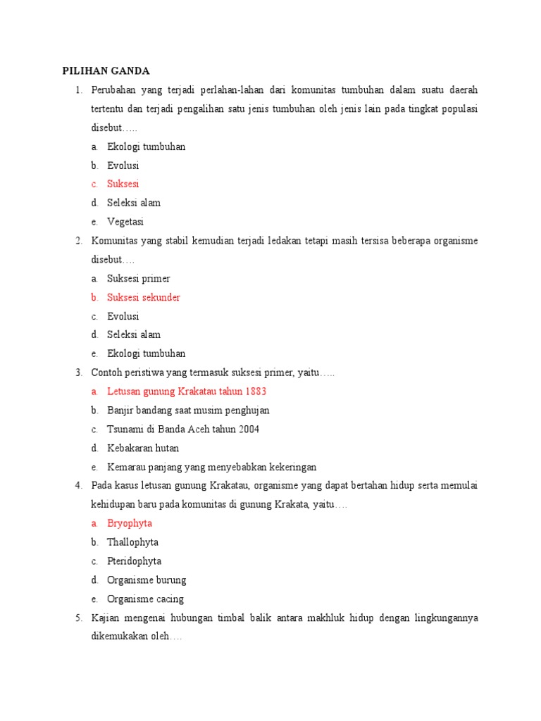 Contoh Suksesi Ekologi dan Pertanyaan | PDF | Sains & Matematika