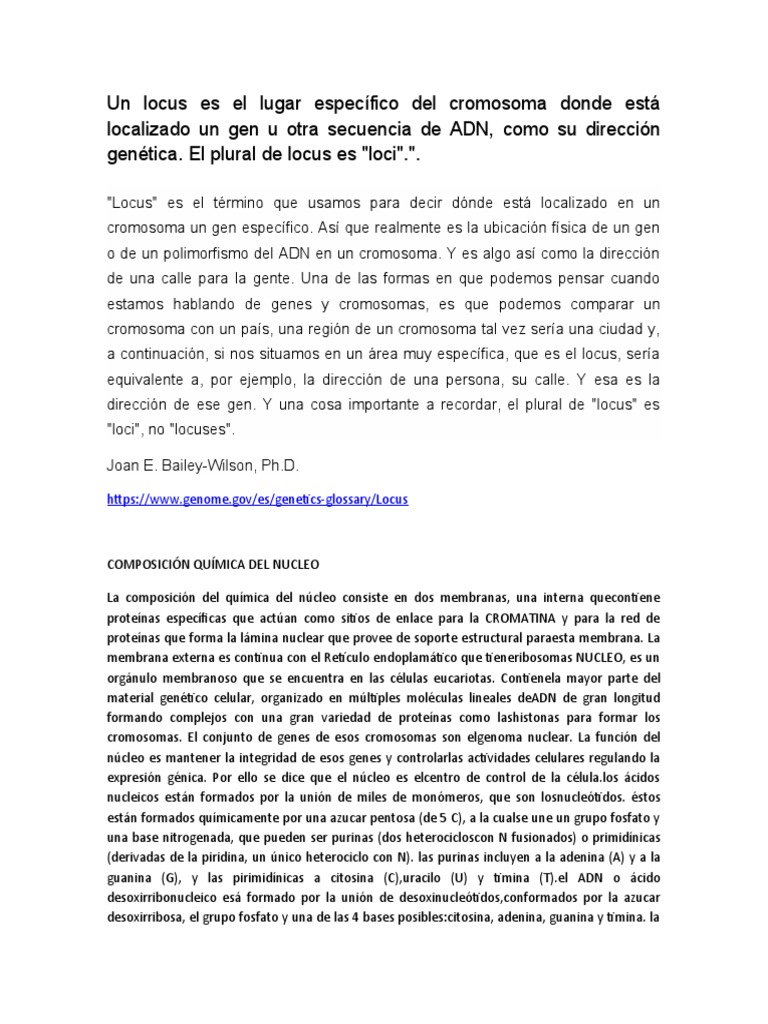 Un Locus Es El Lugar Específico Del Cromosoma Donde Está Localizado Un ...
