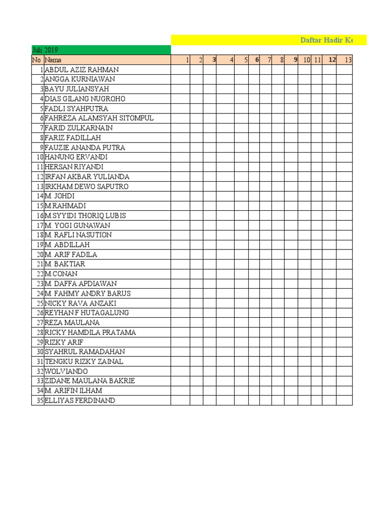 Daftar Hadir Kelas X TKR 2 | PDF