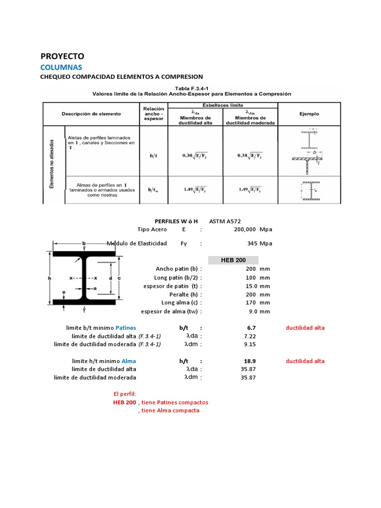 Chequeo Compacidad Perfiles H - COLUMNAS | PDF