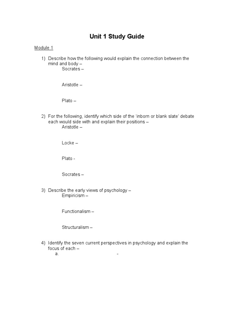 Unit 1 Study Guide | PDF | Nature Versus Nurture | Correlation And ...
