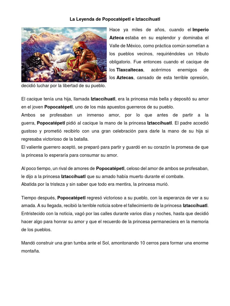 La Leyenda de Popocatépetl e Iztaccíhuatl | PDF | Agitación | Violencia