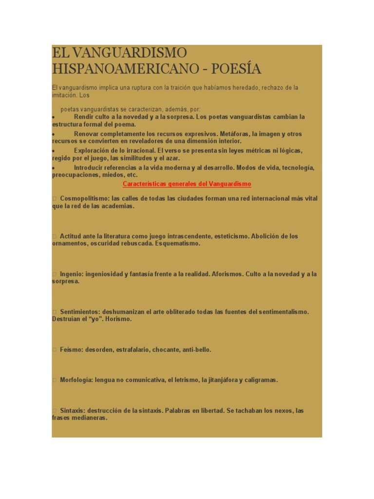 El Vanguardismo Hispanoamericano | PDF | Vanguardia | Poesía