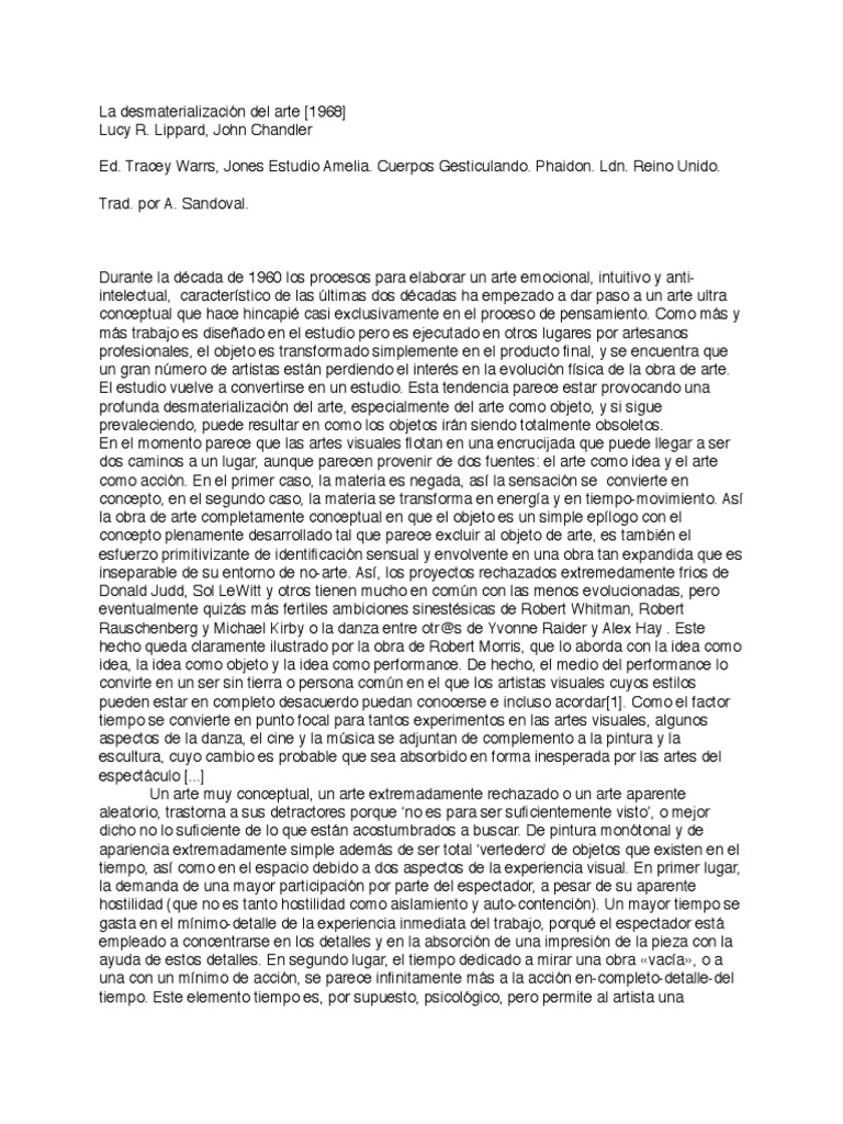 La Desmaterialización Del Arte (1968) Lucy R. Lippard, John Chandler ...