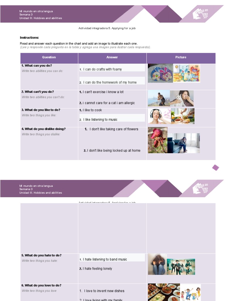 Job Application Skills and Hobbies | PDF | Language Arts & Discipline ...