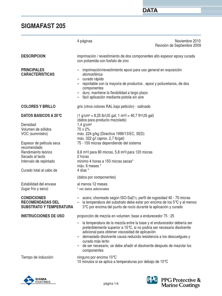 Sigmafast 205 Actual-2 | PDF | Solvente | Química