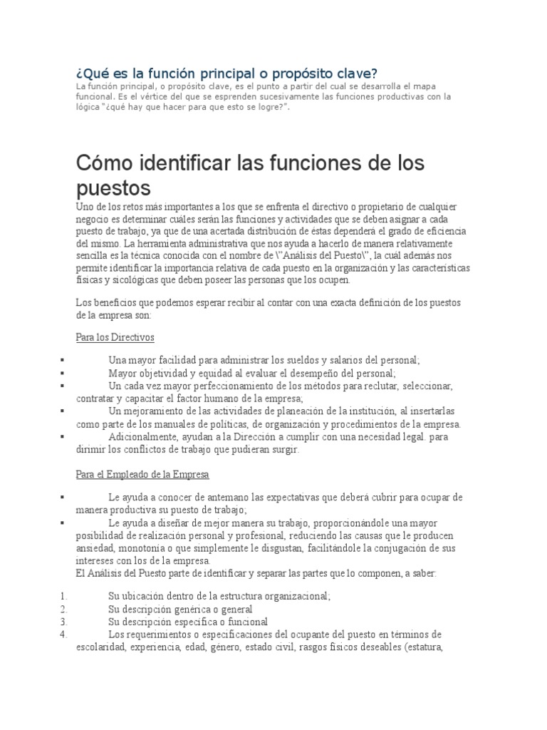 Qué Es La Función Principal o Propósito Clave | PDF | Información ...