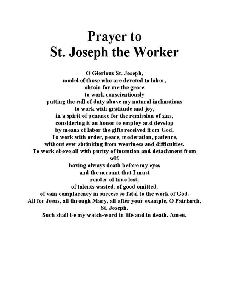 Prayer To St. Joseph The Worker | PDF