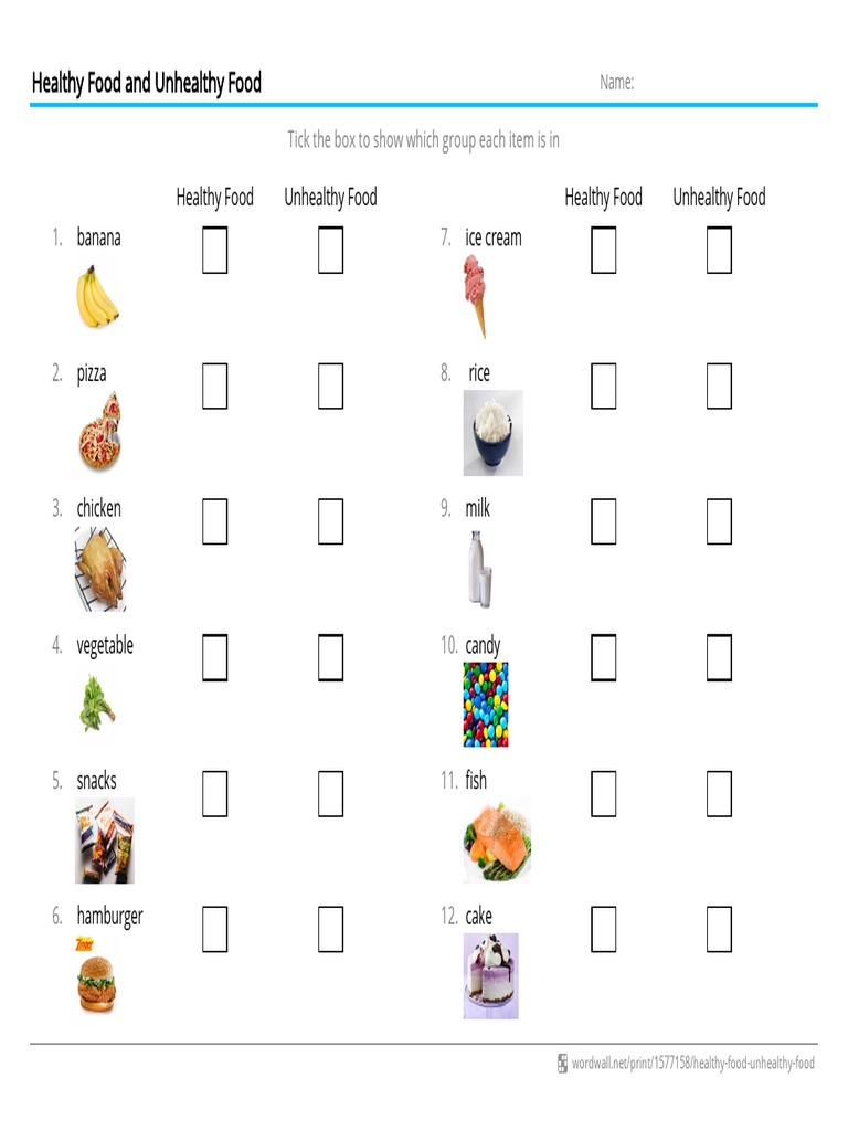 Healthy Food and Unhealthy Food Group Sort | PDF | Cooking, Food & Wine ...