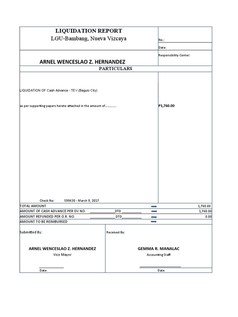 LGU-Bambang, Nueva Vizcaya: Liquidation Report | PDF