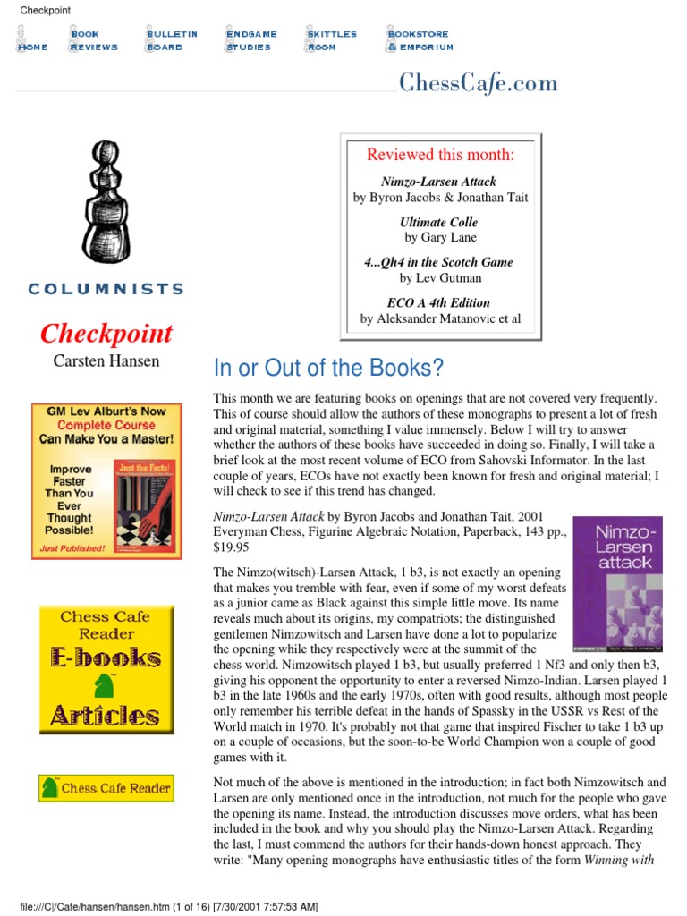 Checkpoint: in or Out of The Books? | PDF | Chess Openings ...