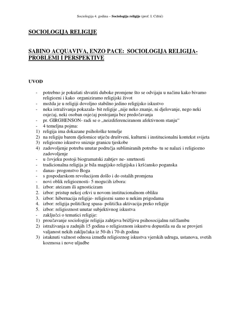 Moja Skripta - Sociologija Religije A | PDF
