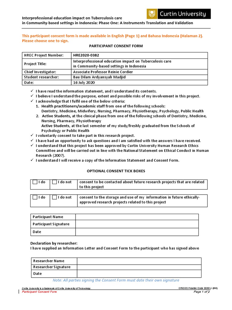 Participants Consent Form - BDMadjid - 160720 PDF | PDF | Consent | Nursing