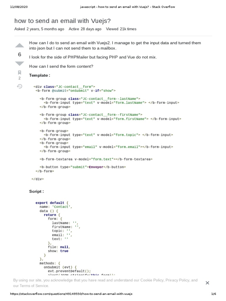 Javascript How To Send An Email With Vuejs Stack Overflow Pdf Pdf 7485