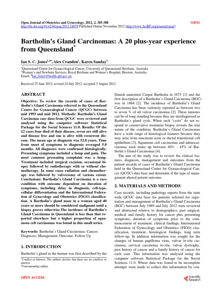 Bartholins Gland Carcinomas A 20 Plus-Year Experi | PDF | Cancer ...