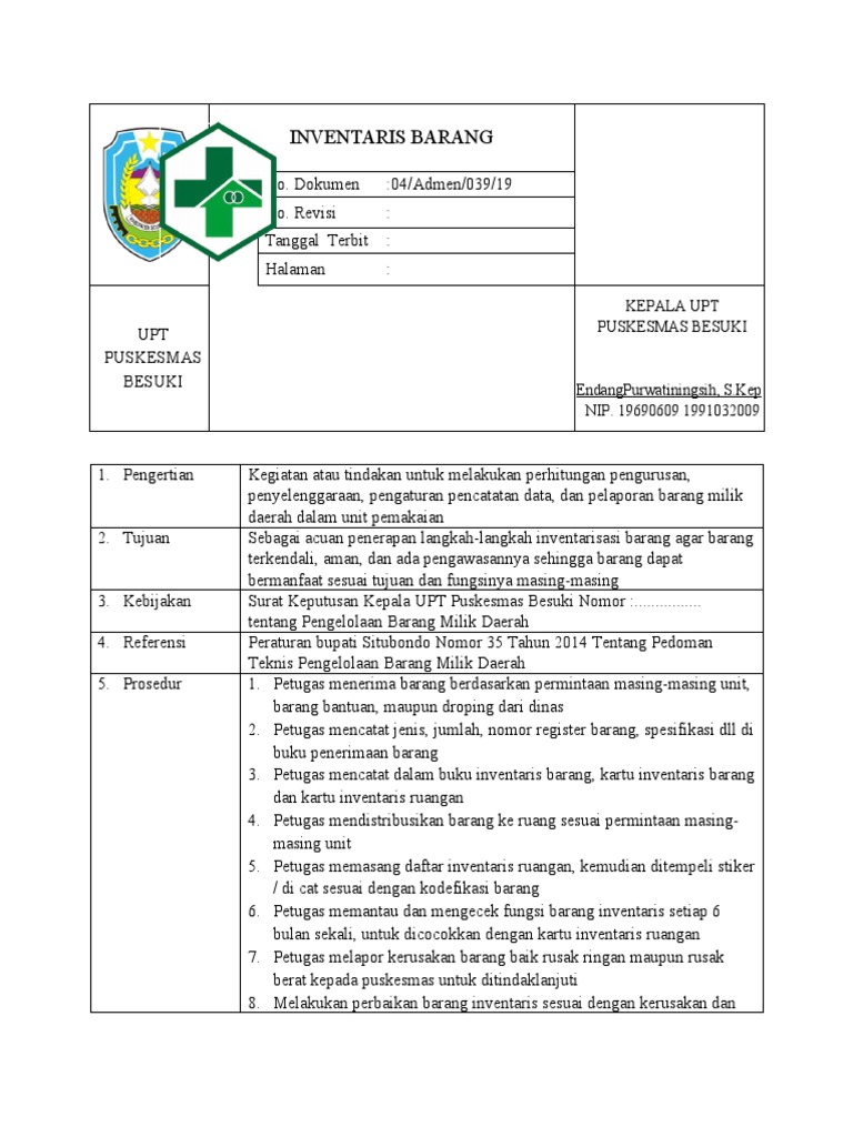 Sop Inventaris Barang | PDF