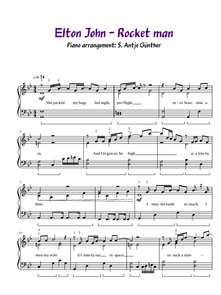 Elton John - Rocket Man: Piano Arrangement: S. Antje Günther | PDF ...