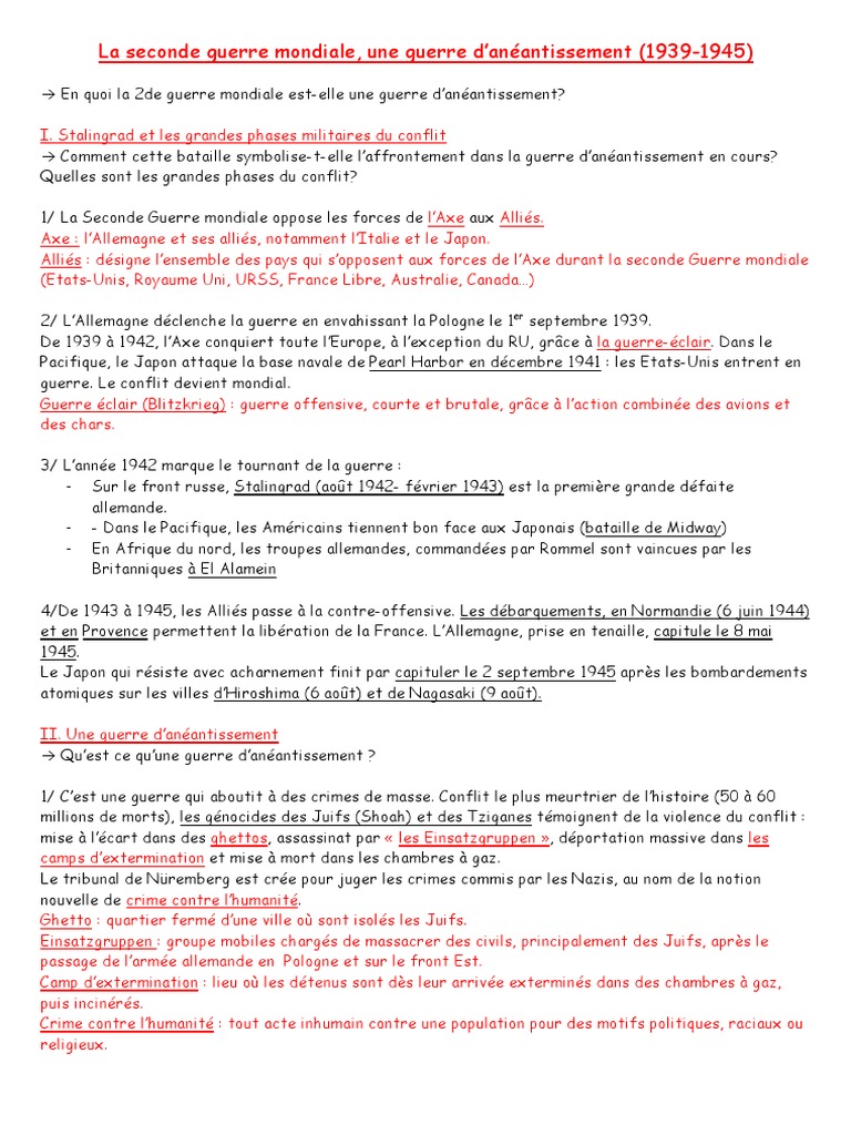 La Seconde Guerre Mondiale-Resume | PDF | Seconde Guerre mondiale | Axe ...