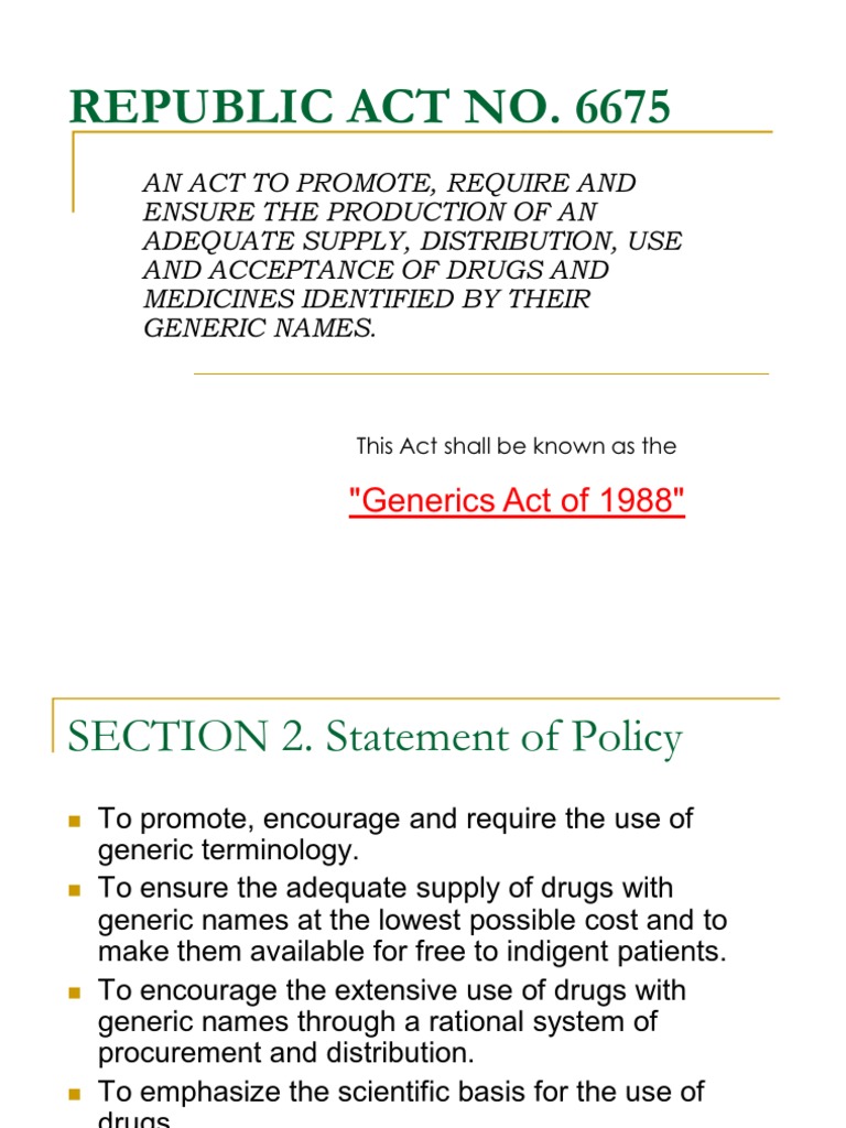 Generics Act of 1988 Overview | PDF | Generic Drug | Health Policy