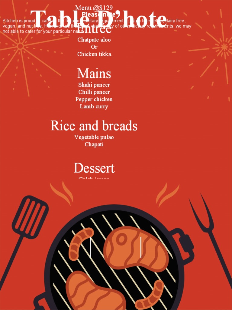 Table D'hote Menu Considering Customer 2 | PDF