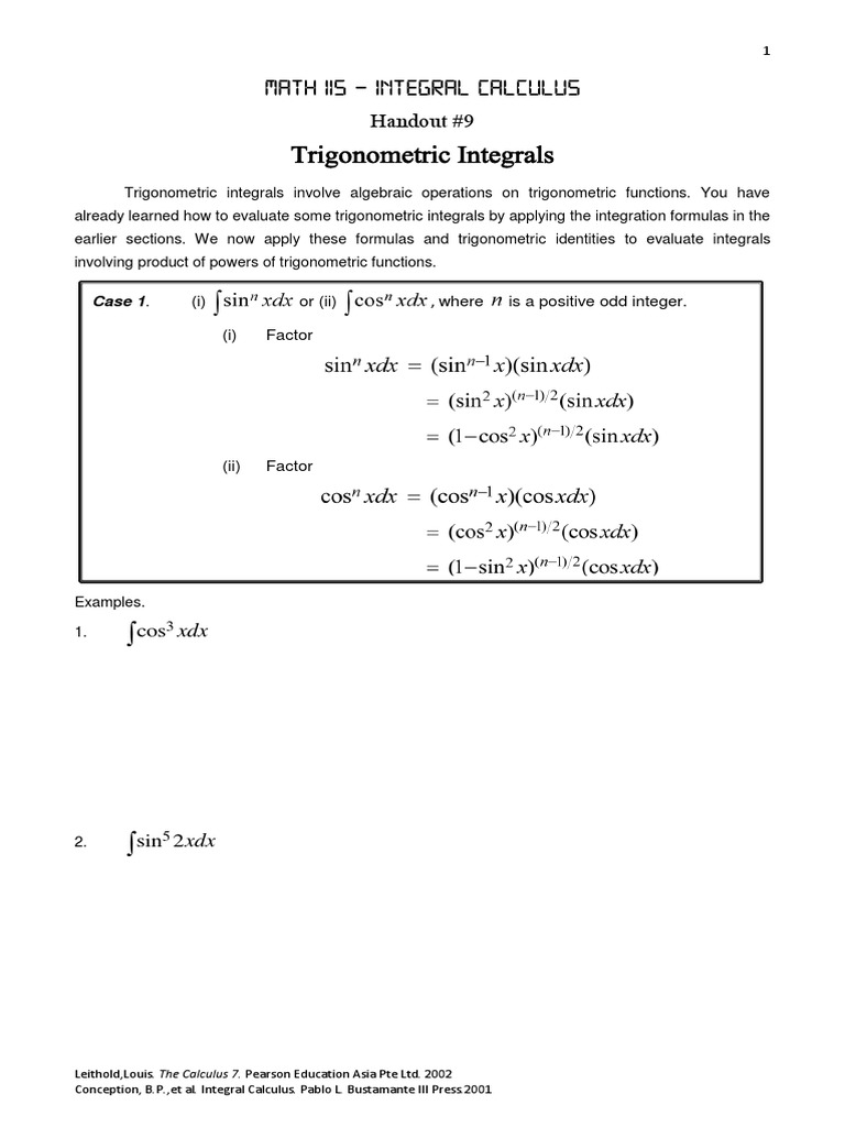 Trigonometric Integrals | PDF | Trigonometric Functions | Sine
