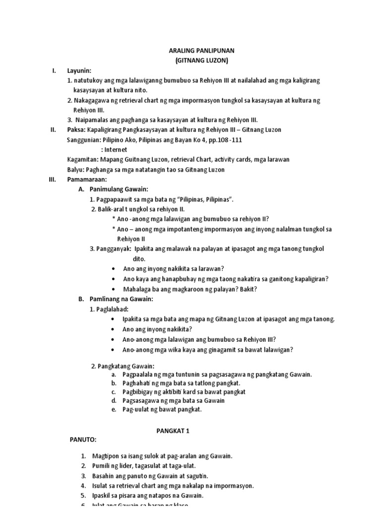 Lesson Plan Gitnang Luzon | PDF