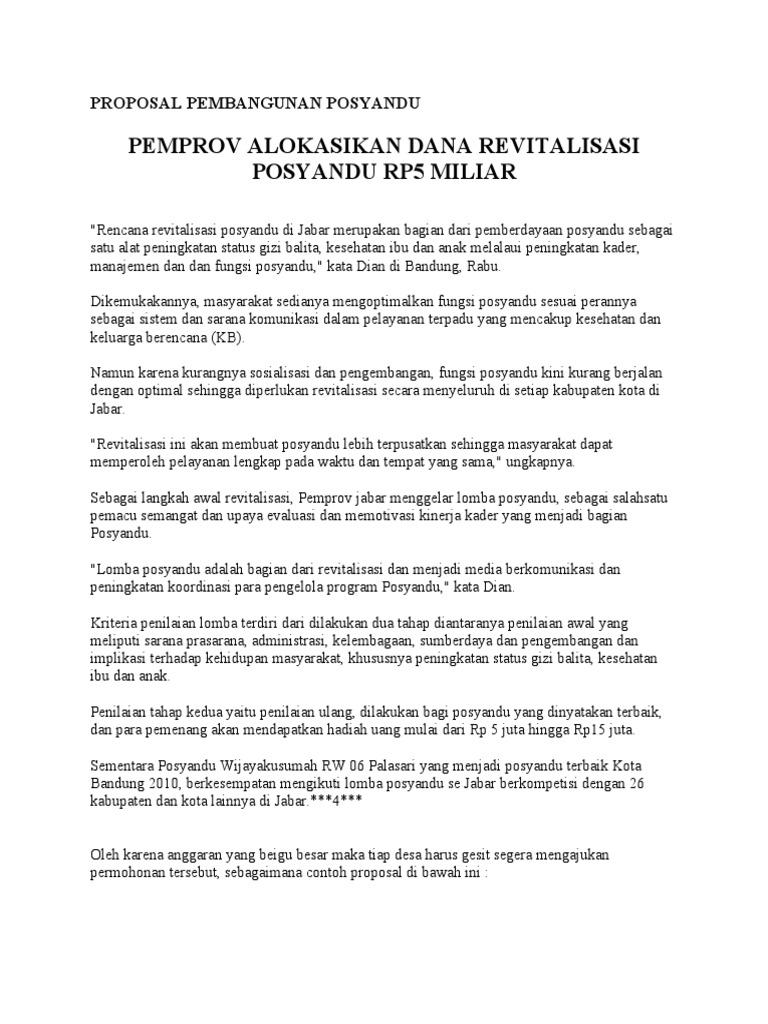 Contoh Proposal Pembangunan Posyandu Abg | PDF | Griya & Taman