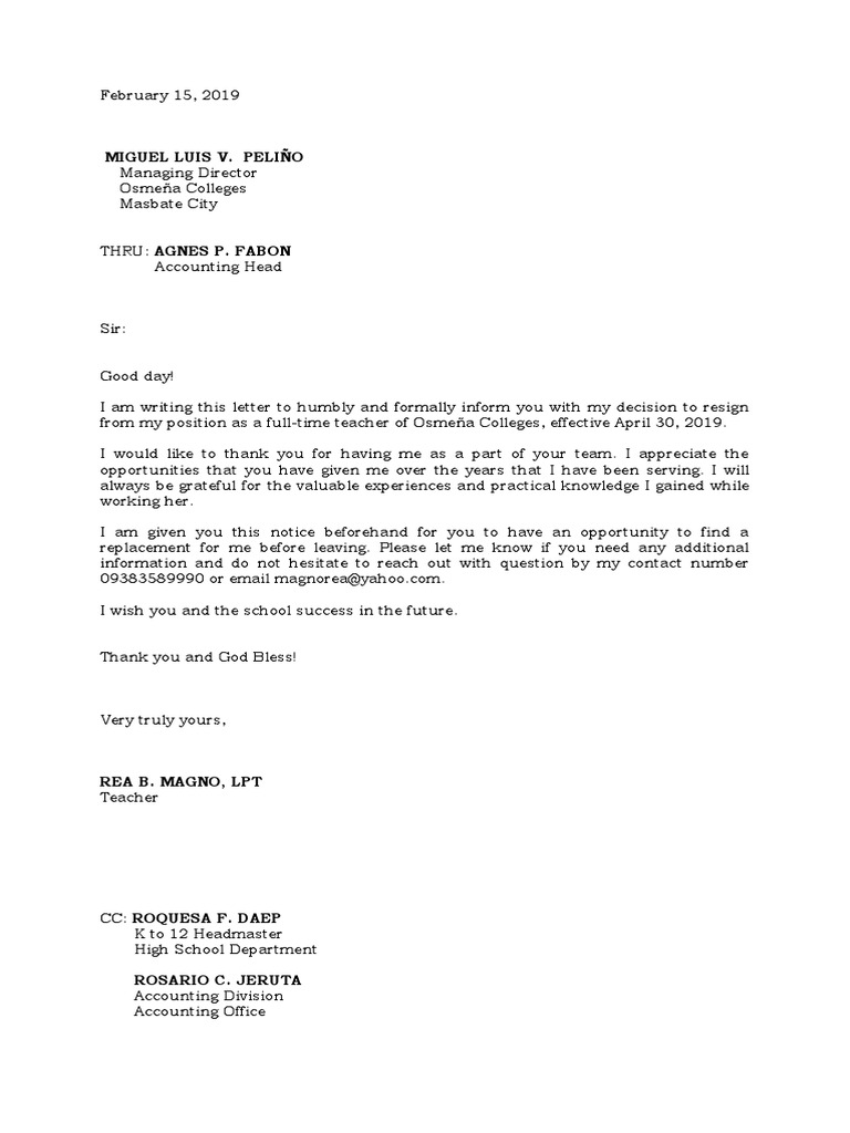 My Resignation Letter | PDF