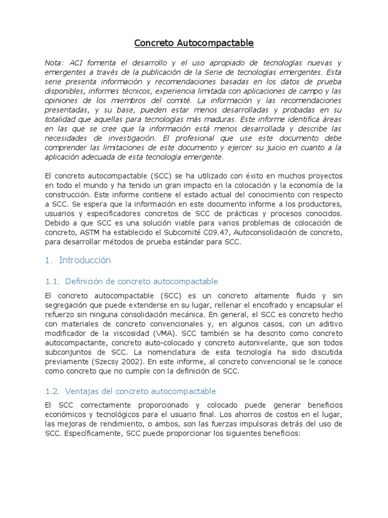Concreto Autocompactable: Ventajas y Uso | PDF | Hormigón | Cemento