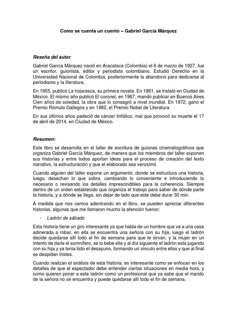 Como Se Cuenta Un Cuento Resumen | PDF | Gabriel García Márquez