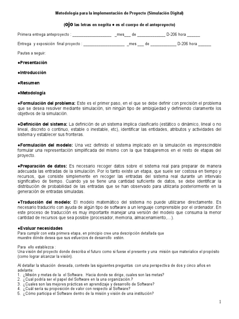 Metodología para La Implementación de Anteproyecto y Proyecto Final ...
