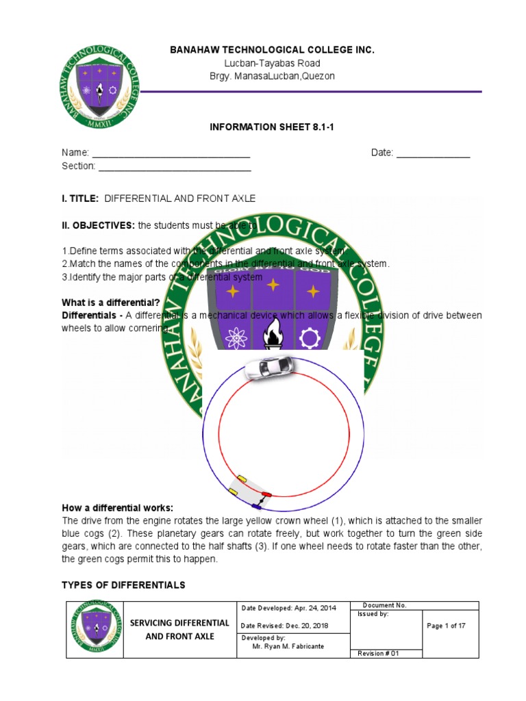 8 Info and Work Sheet Service Differential and Front Axle | PDF | Axle ...