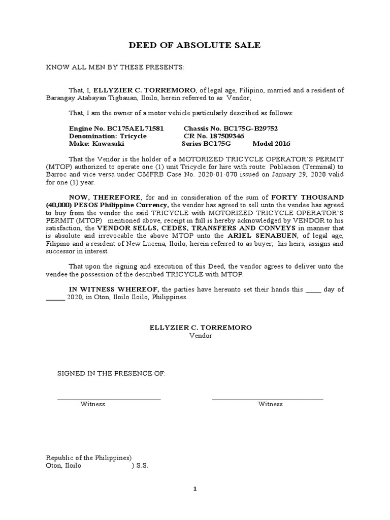 Deed of Sale | Download Free PDF | Deed | Common Law