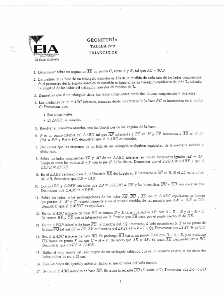 Taller de Triangulos | PDF | Triángulo | Geometría Elemental