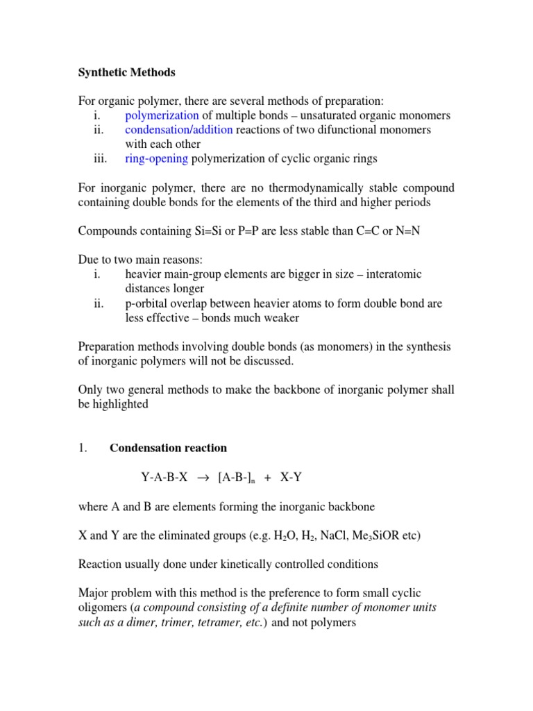 Synthesis of Polymers | PDF | Polymerization | Polymers