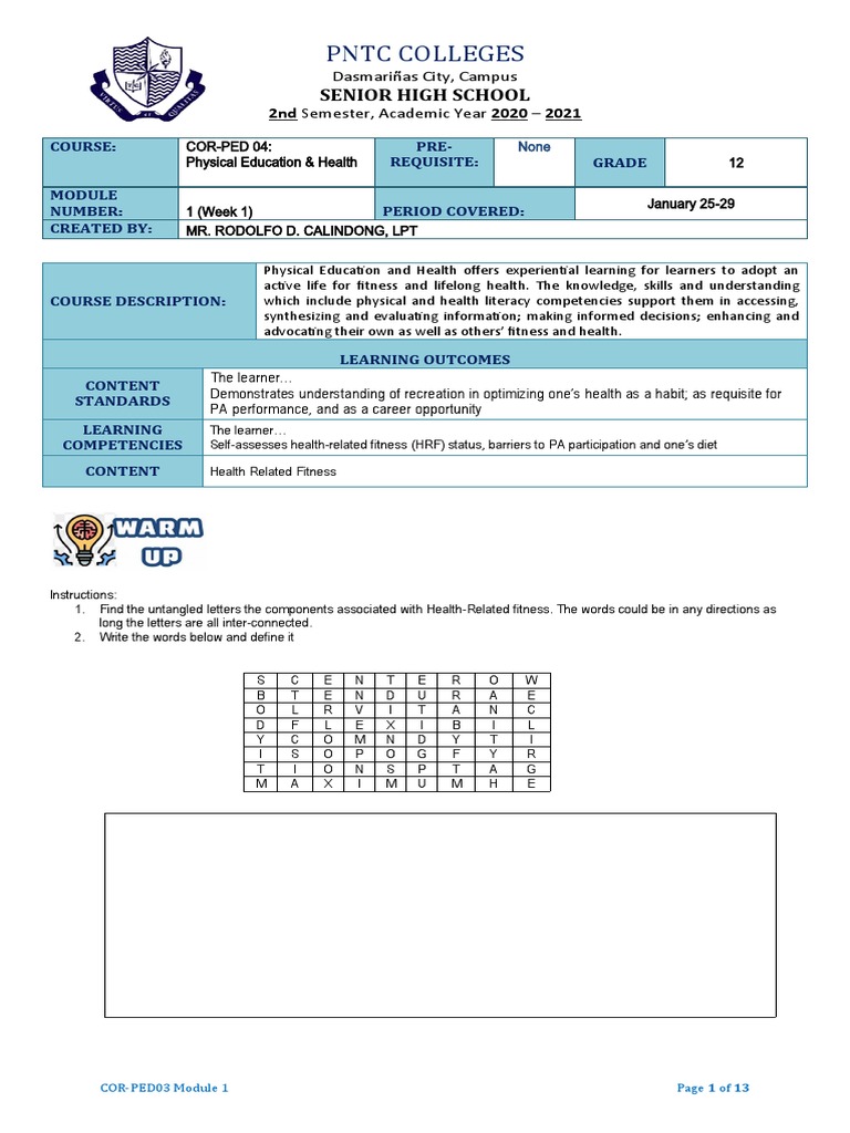 SHS COR Ped04 Module1 | PDF | Learning | Behavior Modification