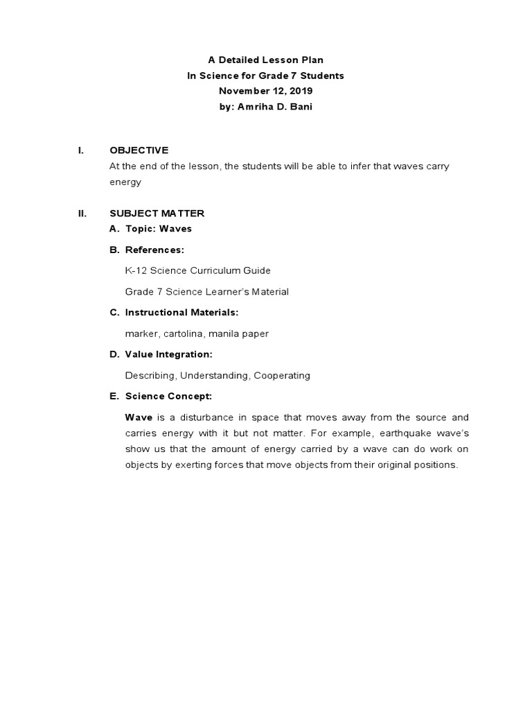 Lesson Plan 8 Waves | PDF | Waves | Classroom